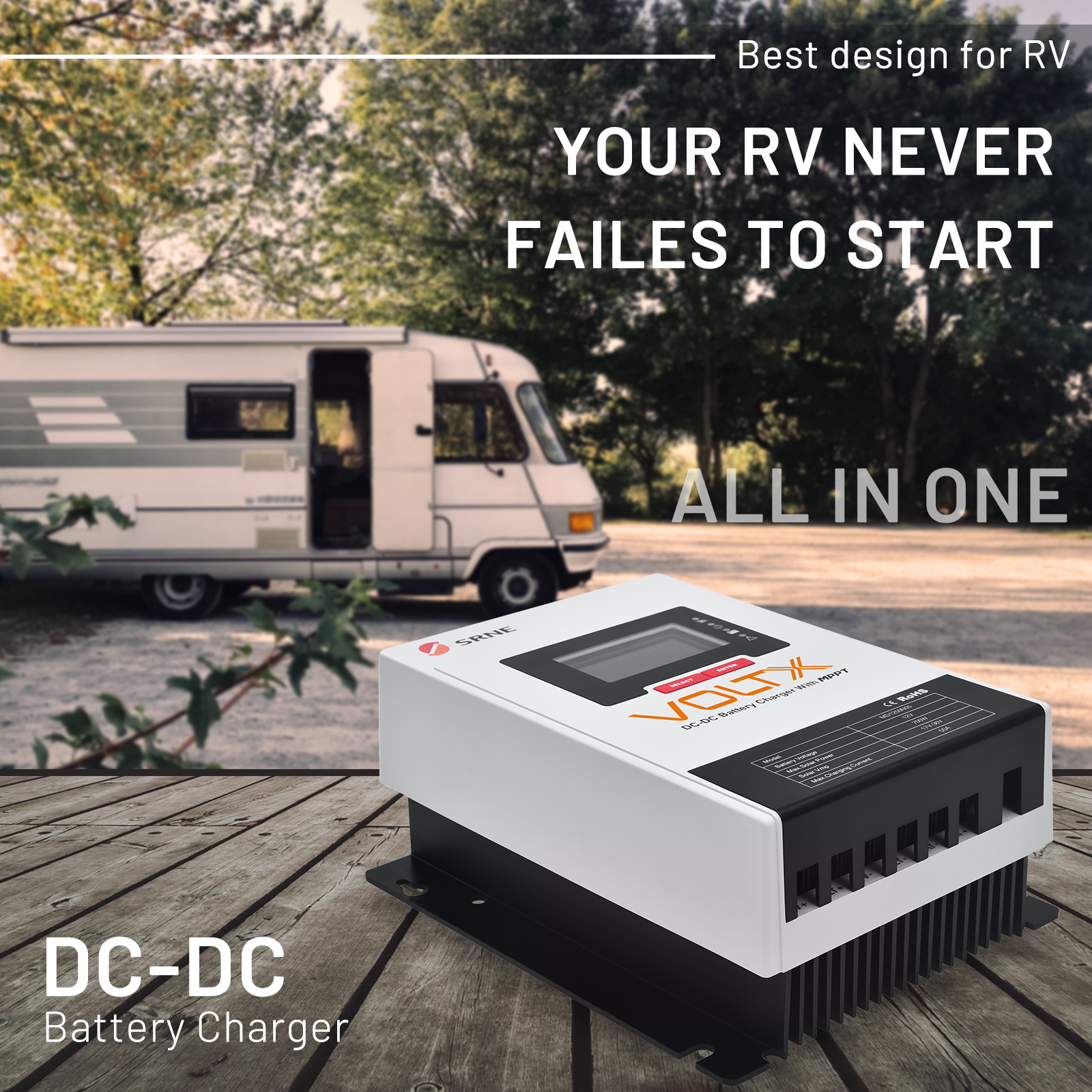 12V 50A SRNE DC/DC Solar Charging Controller Regulator MPPT Dual Battery USB RV