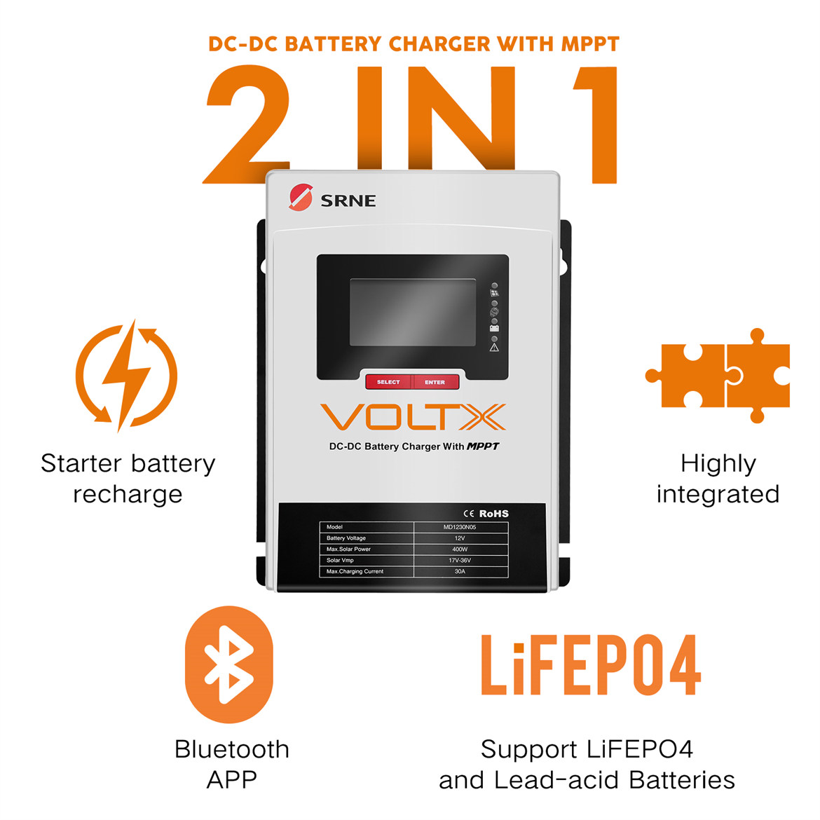 12V 30A SRNE DC/DC Solar Charging Controller Regulator MPPT Dual Battery USB RV | Outbax